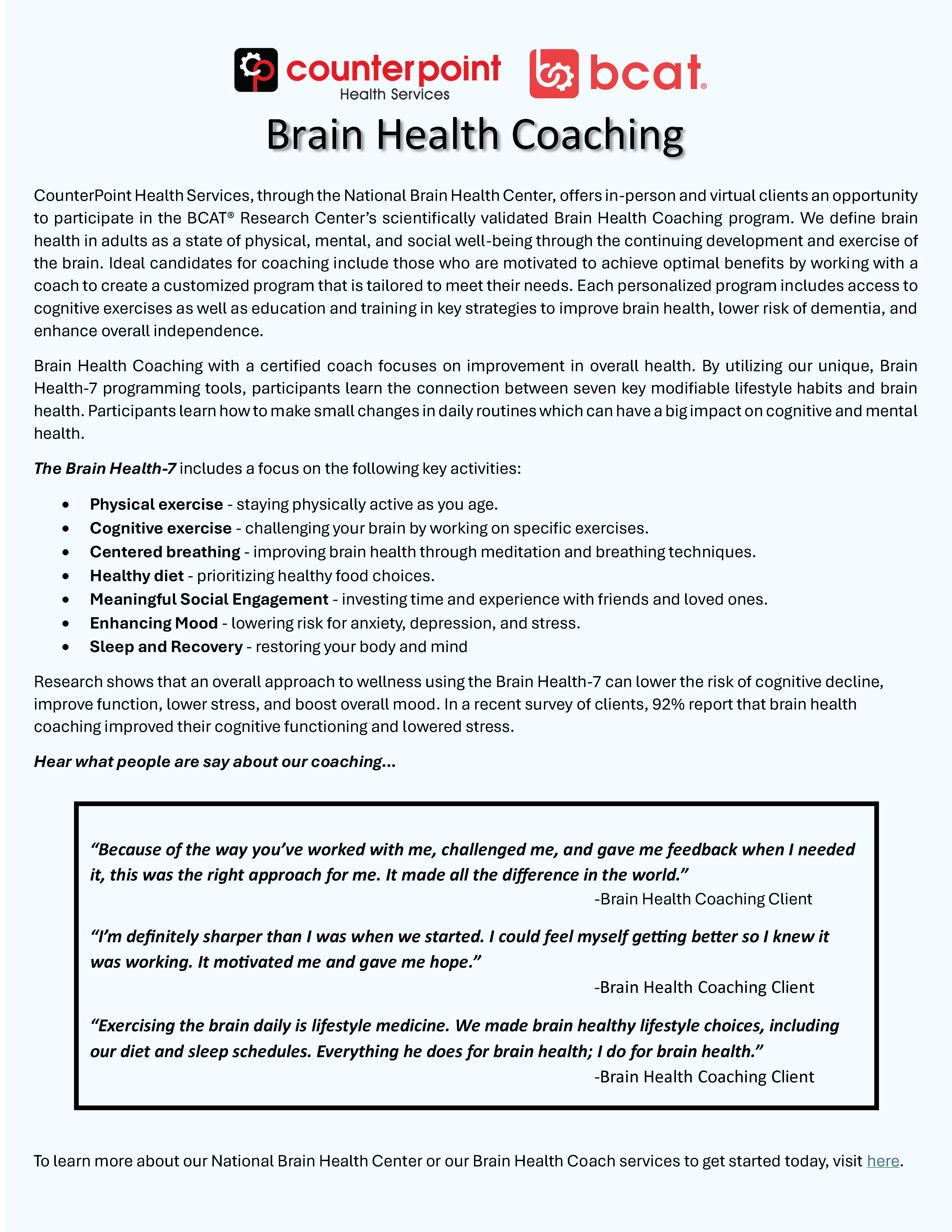 CounterPoint Health Services – National Brain Health Center